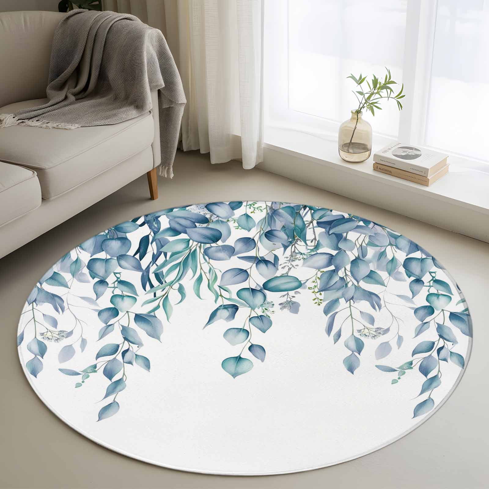 Eucalyptus Leaves Round Rug 3.3ft Washable Circle Entryway Rugs Non ...