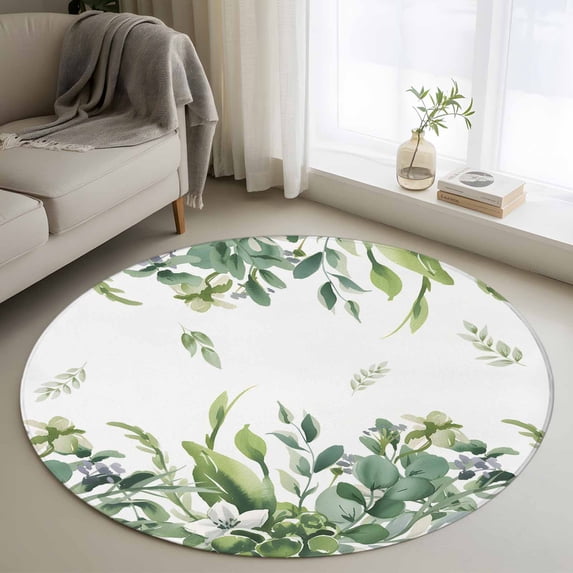 Eucalyptus Leaves Round Rug 4ft Washable Circle Entryway Rugs Non Slip ...