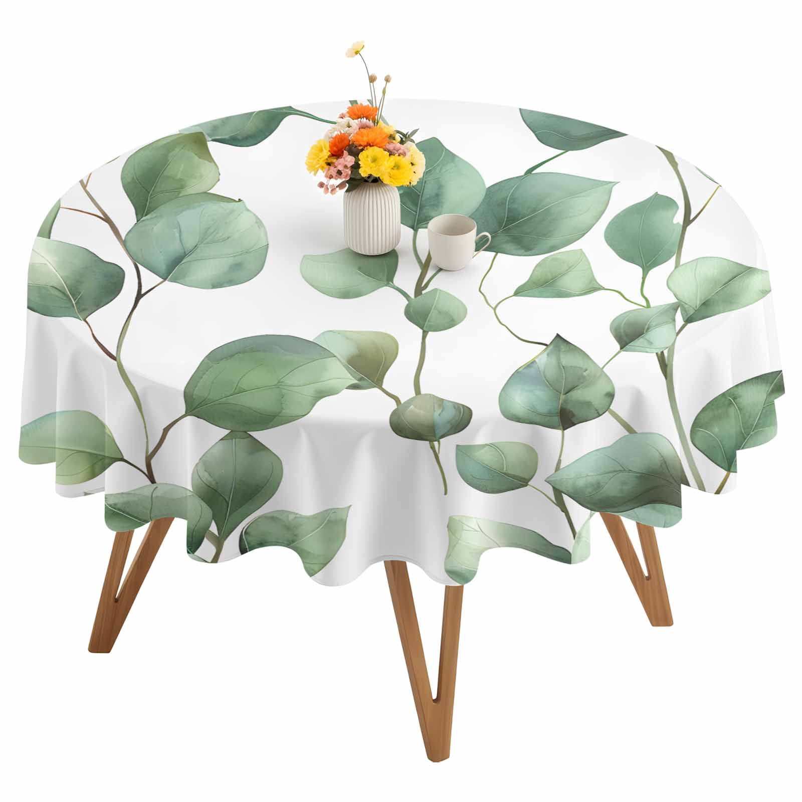 Eucalyptus Leaves Round Tablecloth 54 inches Green Rustic Watercolors ...