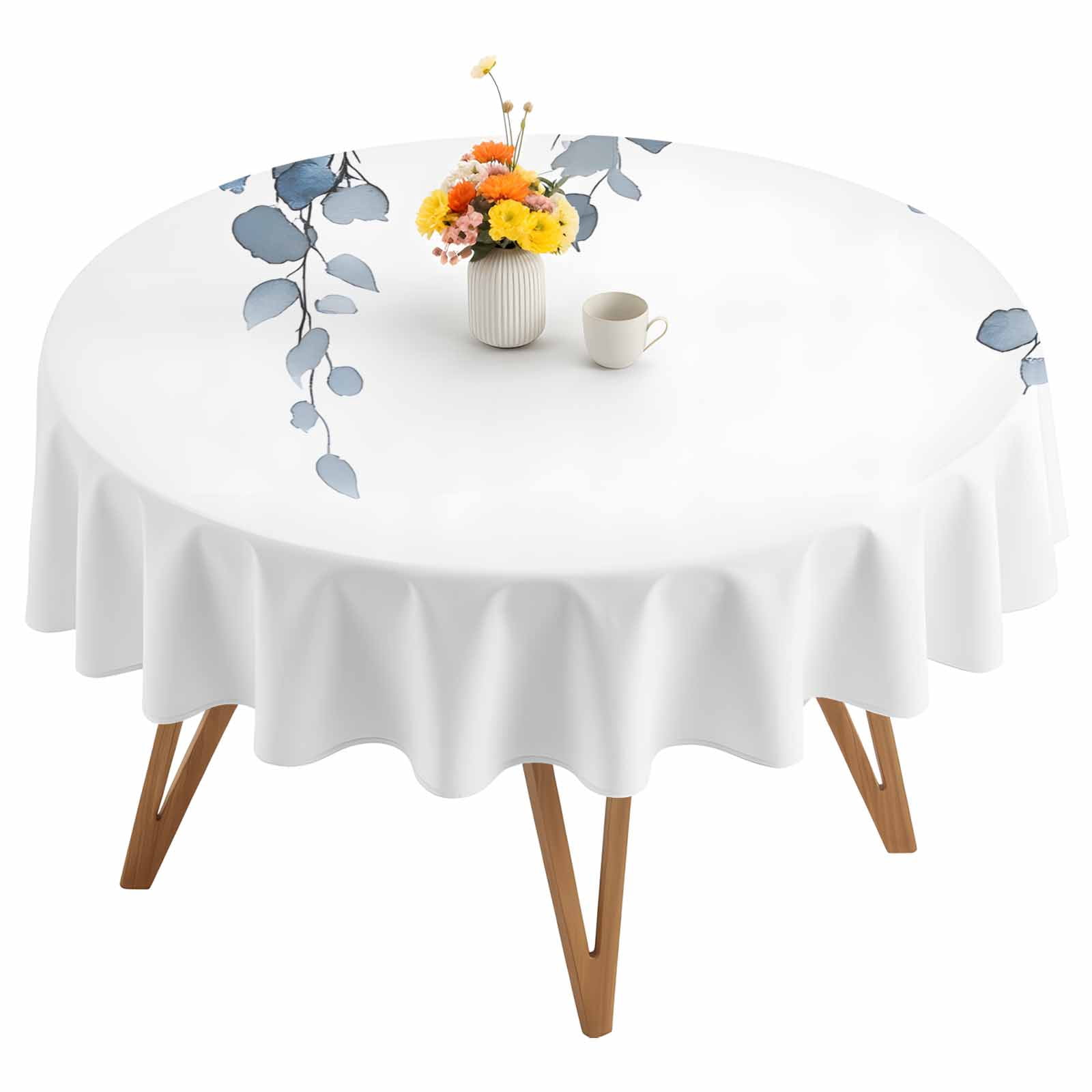 Eucalyptus Leaves Round Tablecloth 60 inches Watercolor Light Blue Leaf ...