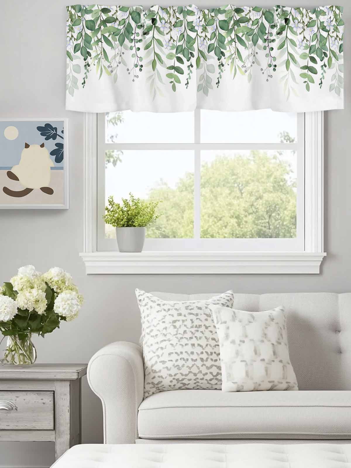 Eucalyptus Leaves Sage Green Valances for Windows,Kitchen Valance Rod ...