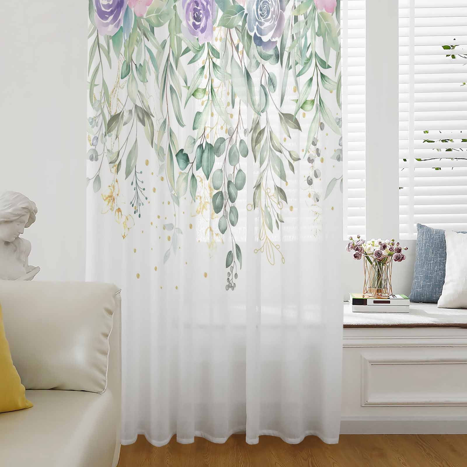 Eucalyptus Leaves Semi Sheer Curtains Drapes for Living Room,Bedroom ...