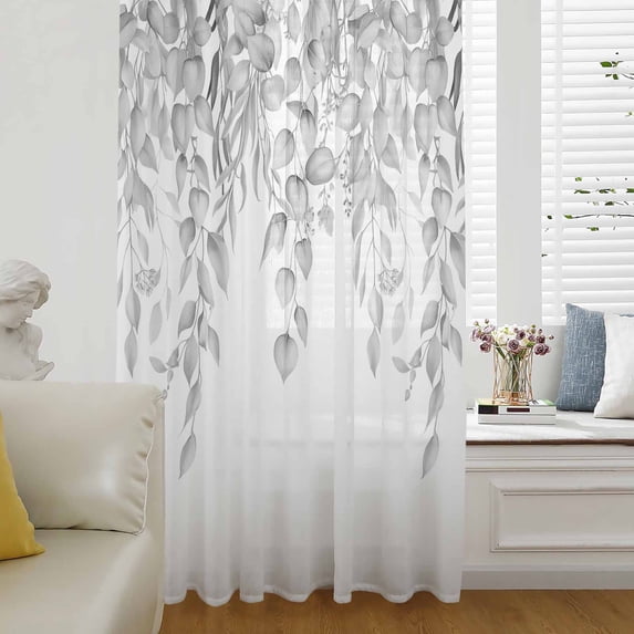 Eucalyptus Leaves Semi Sheer Curtains Drapes for Living Room, Bedroom ...