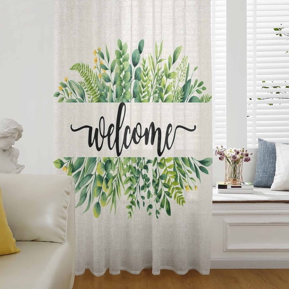 Eucalyptus Leaves Semi Sheer Curtains Drapes for Living Room,Bedroom ...