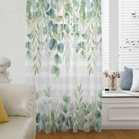 Eucalyptus Leaves Semi Sheer Curtains Drapes for Living Room, Bedroom ...