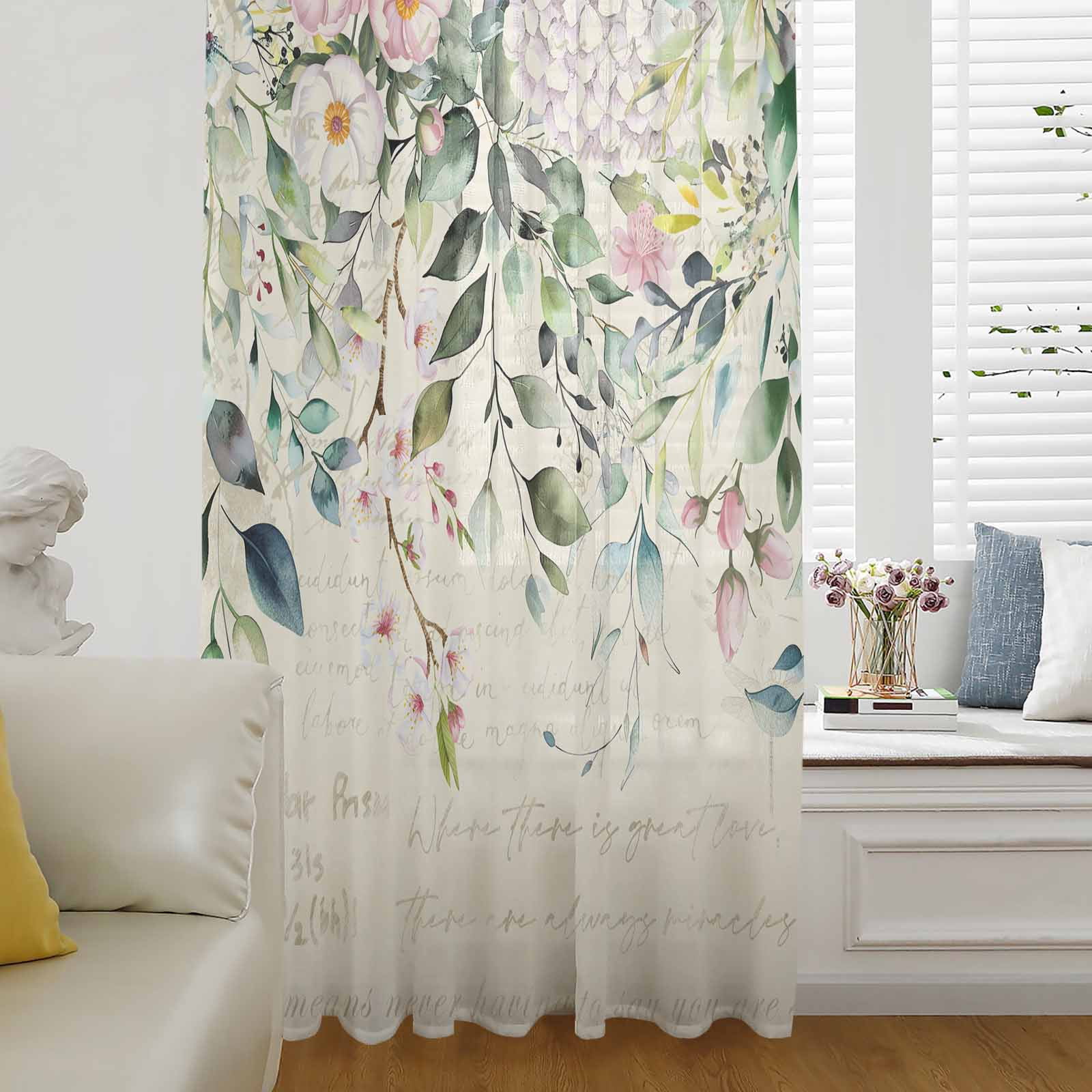 Eucalyptus Leaves Semi Sheer Curtains Drapes for Living Room,Bedroom ...