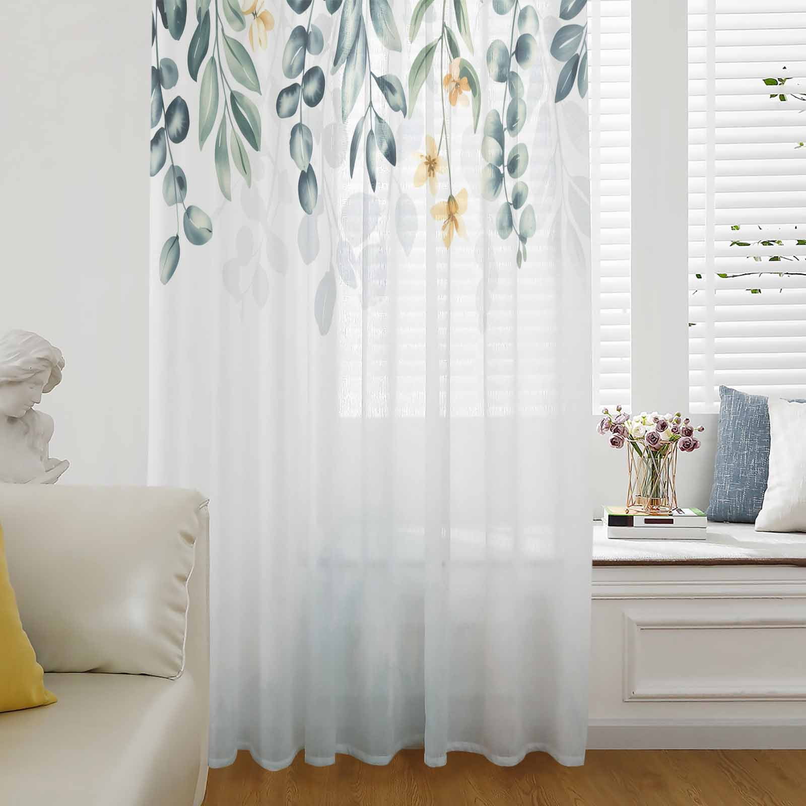 Eucalyptus Leaves Semi Sheer Curtains Drapes for Living Room,Bedroom ...