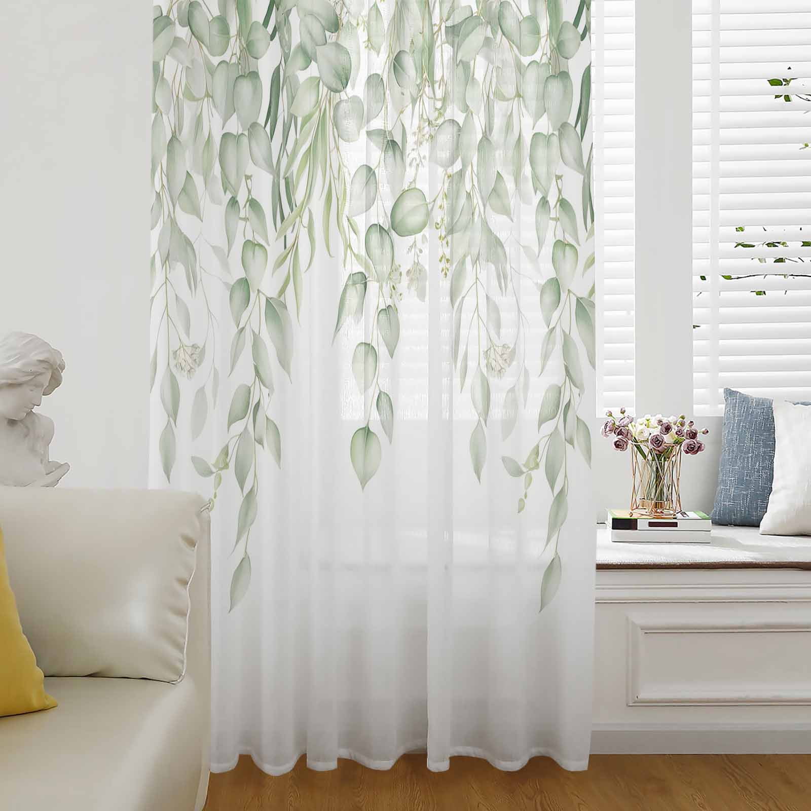 Eucalyptus Leaves Semi Sheer Curtains Drapes for Living Room,Bedroom ...