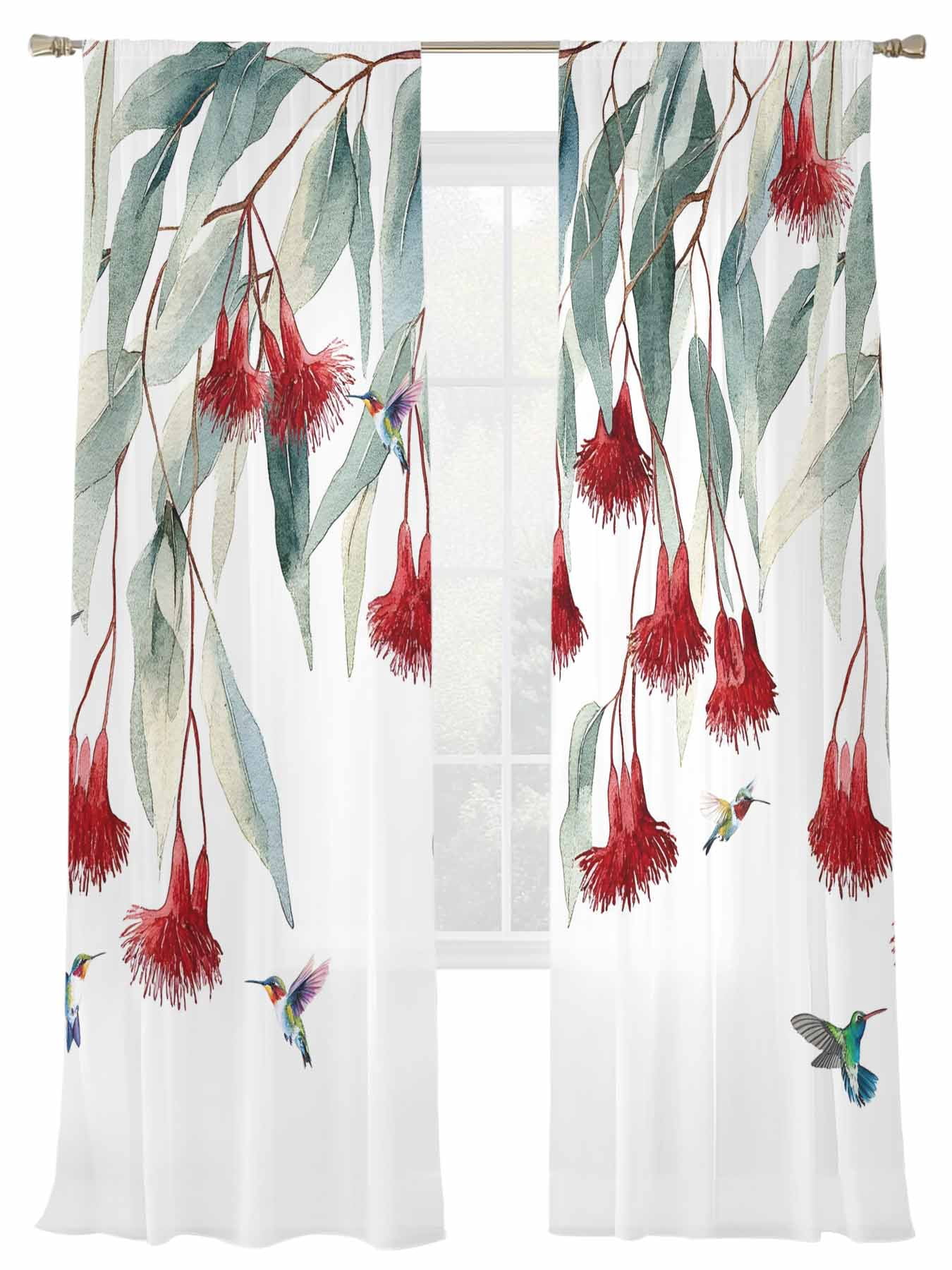 Eucalyptus Leaves Sheer Curtains 2 Panels Set Vintage Watercolor Green ...