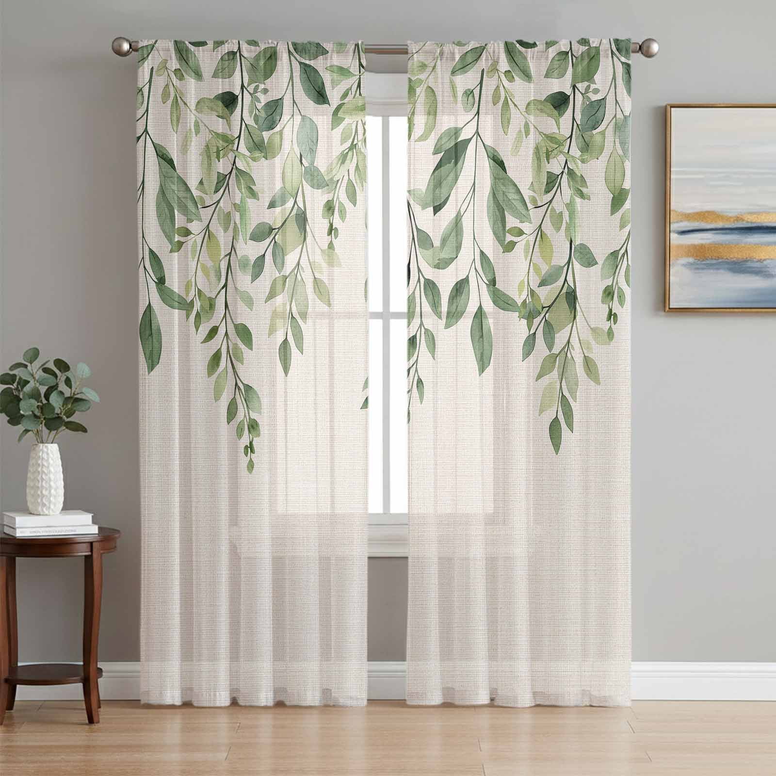 Eucalyptus Leaves Sheer Curtains 72 Inch Length 2 Panels Set, Sage ...