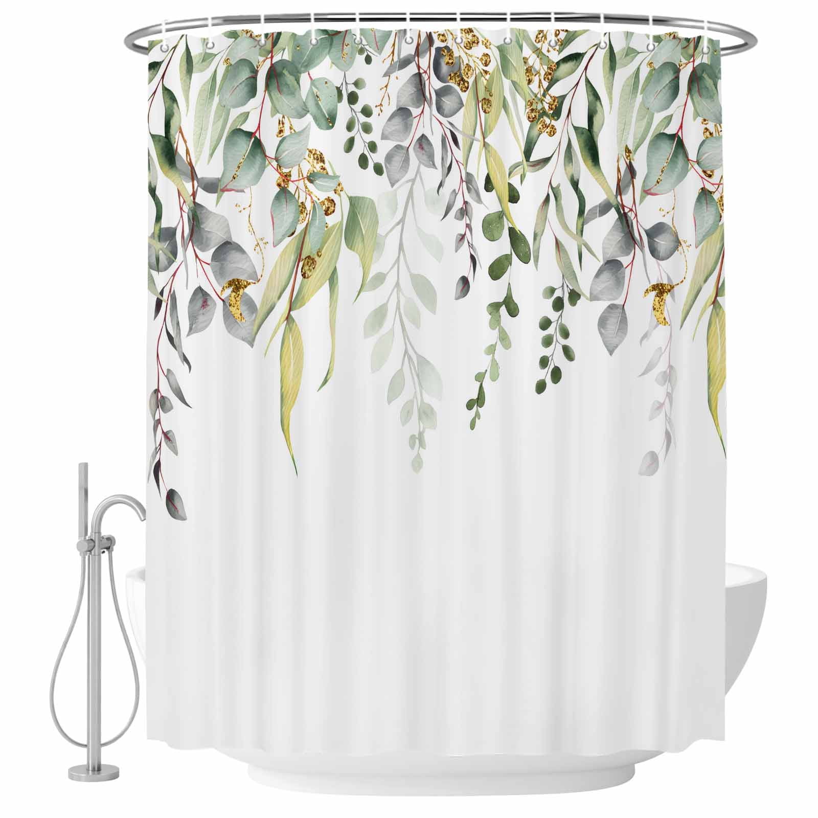 Eucalyptus Leaves Shower Curtain for Bathroom, Green Leaf Spring Plant ...