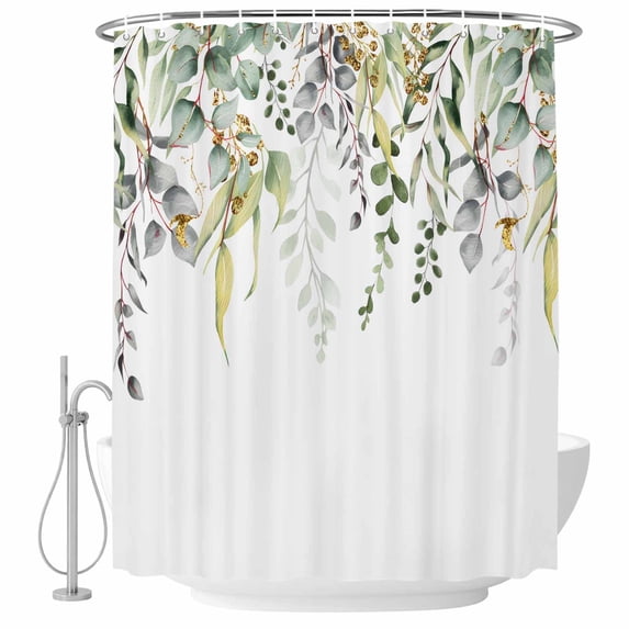 Eucalyptus Leaves Shower Curtain for Bathroom, Green Leaf Spring Plant ...