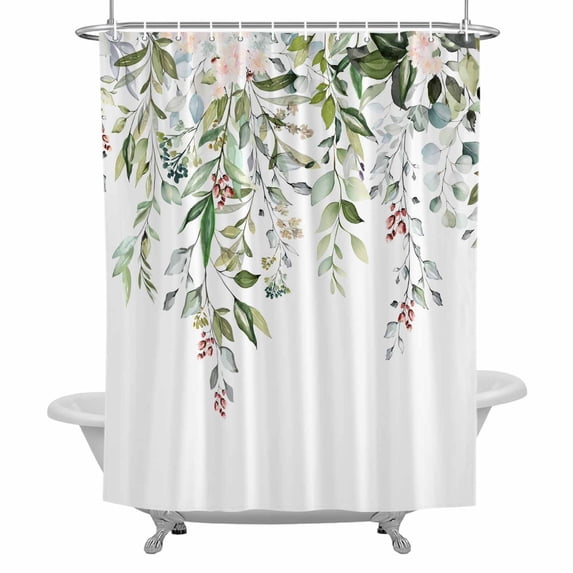 Eucalyptus Leaves Shower Curtain for Bathroom, Watercolor Flowers ...