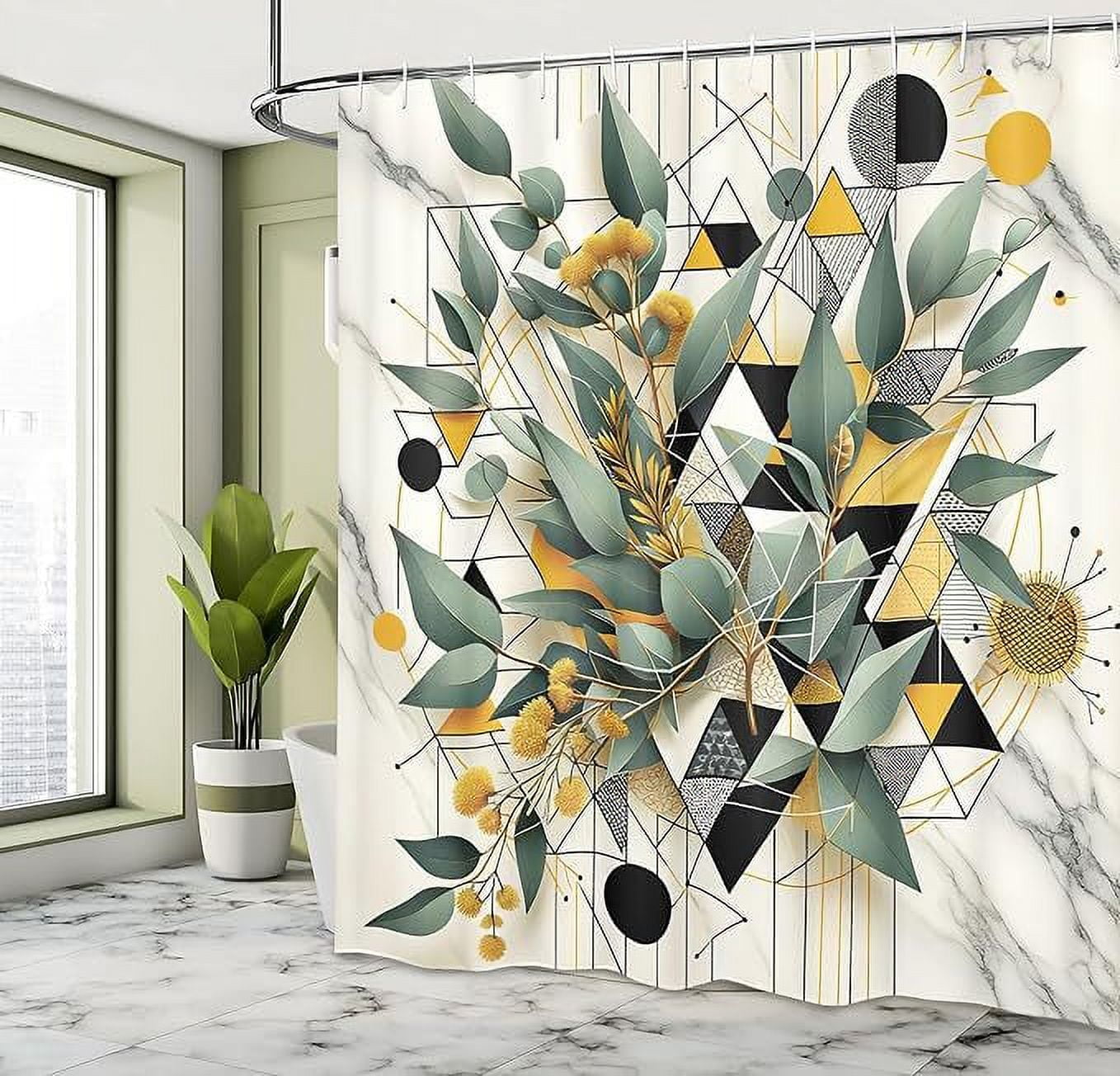 Eucalyptus Leaves Shower Curtain, Leaf Design in Mid Century Modern ...