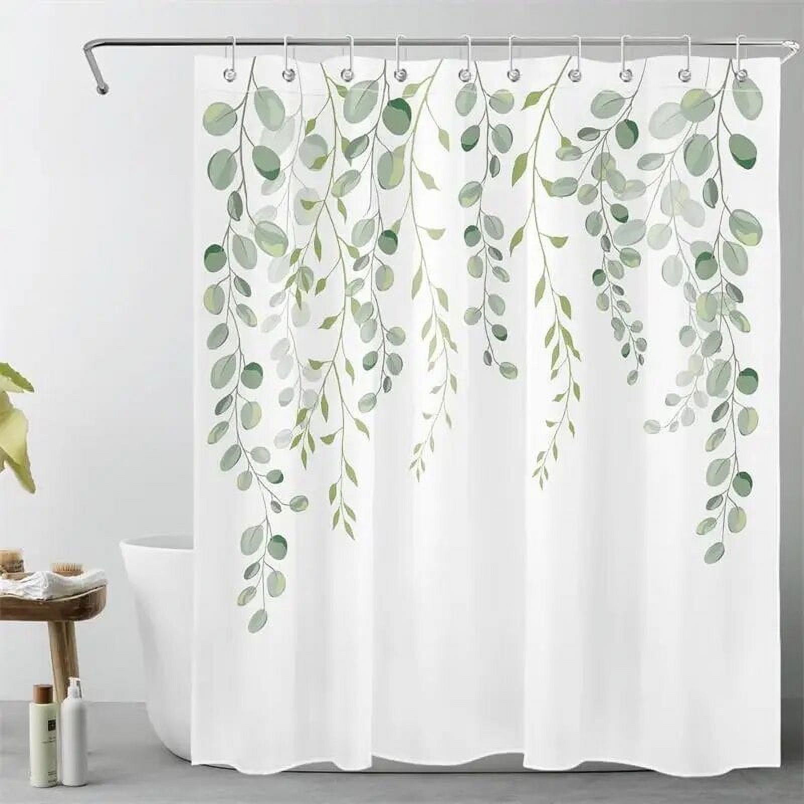 Eucalyptus Leaves Shower Curtain Watercolor Sage Green Plant Leaf