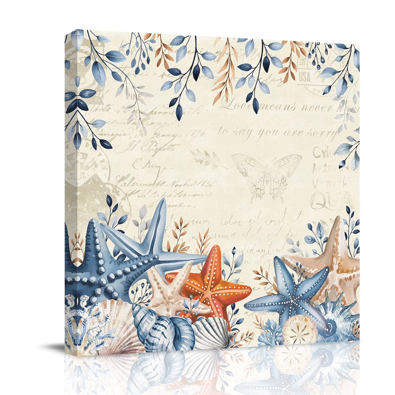 Eucalyptus Leaves Starfish Canvas Wall Art for Living Room, Shells ...