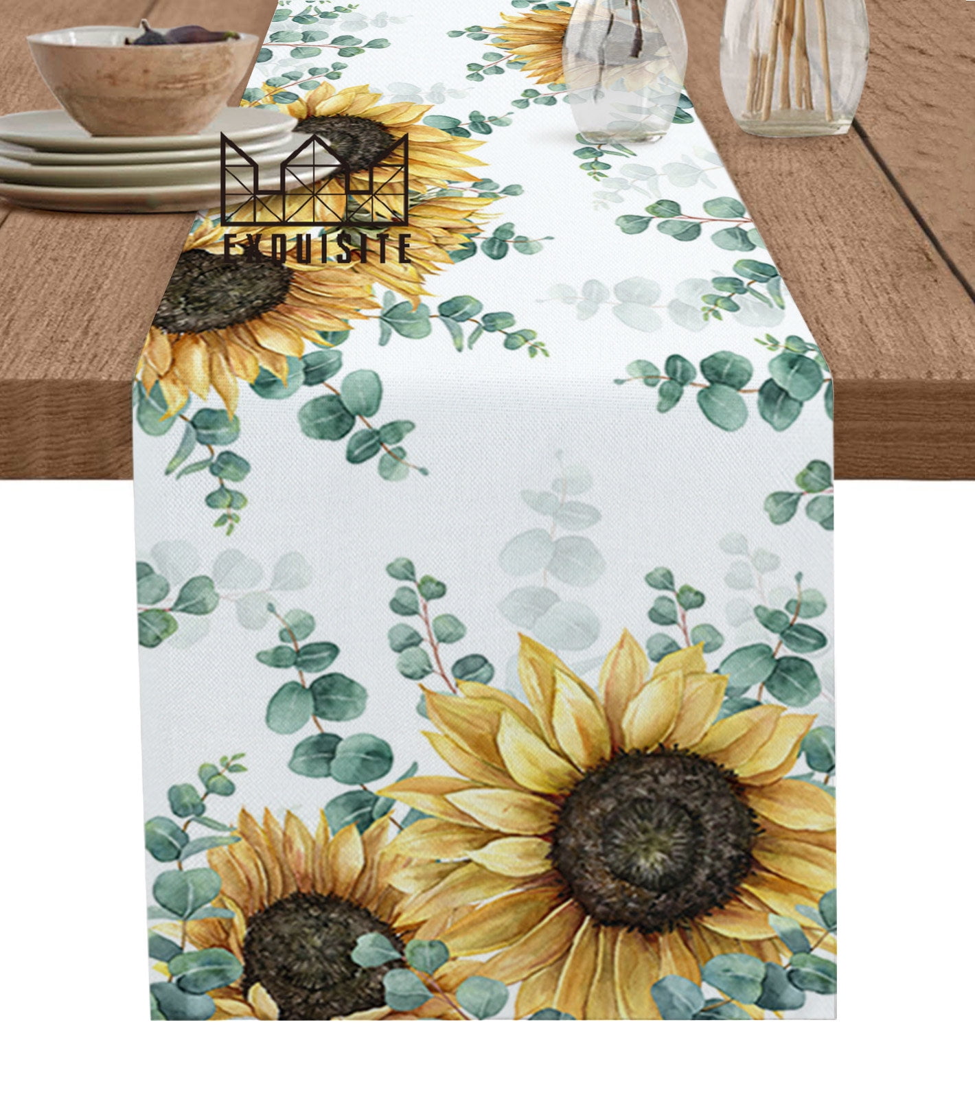 Eucalyptus Leaves Sunflower Flower Table Runner Wedding Party Dining ...