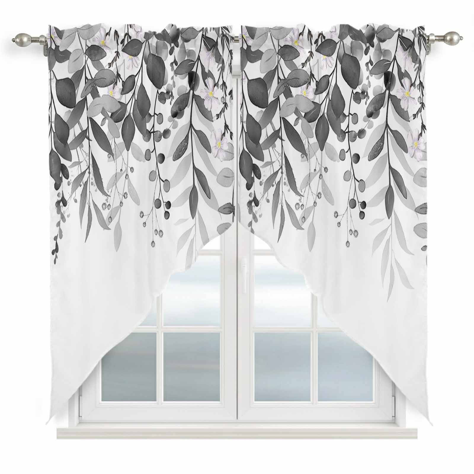 Eucalyptus Leaves Swag Valances for Windows 2 Pack Gray Leaves Idyllic ...
