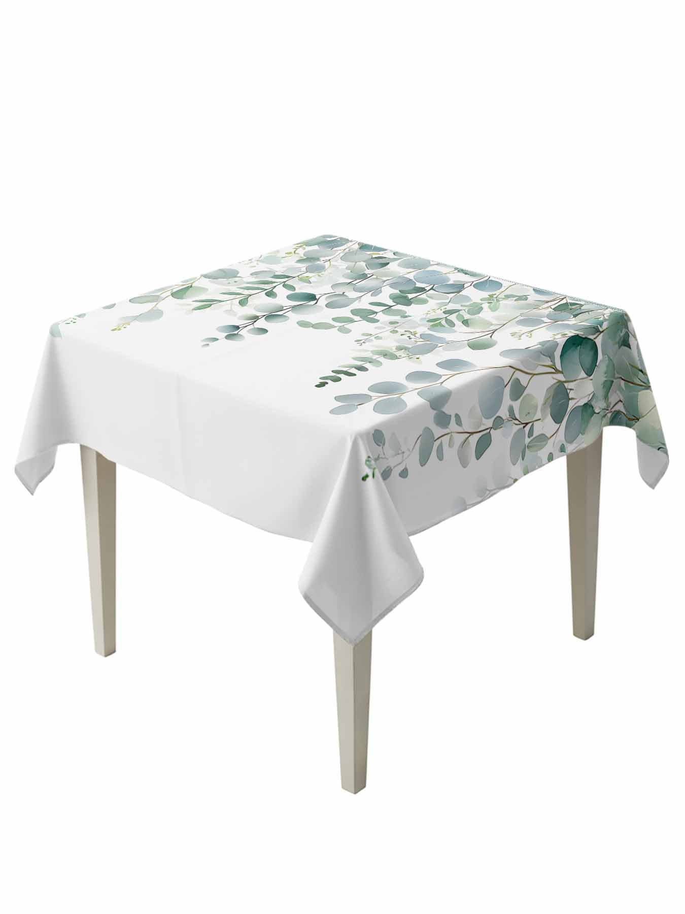 Eucalyptus Leaves Table Cloth, Teal Botanical Summer Weeping Waterproof ...