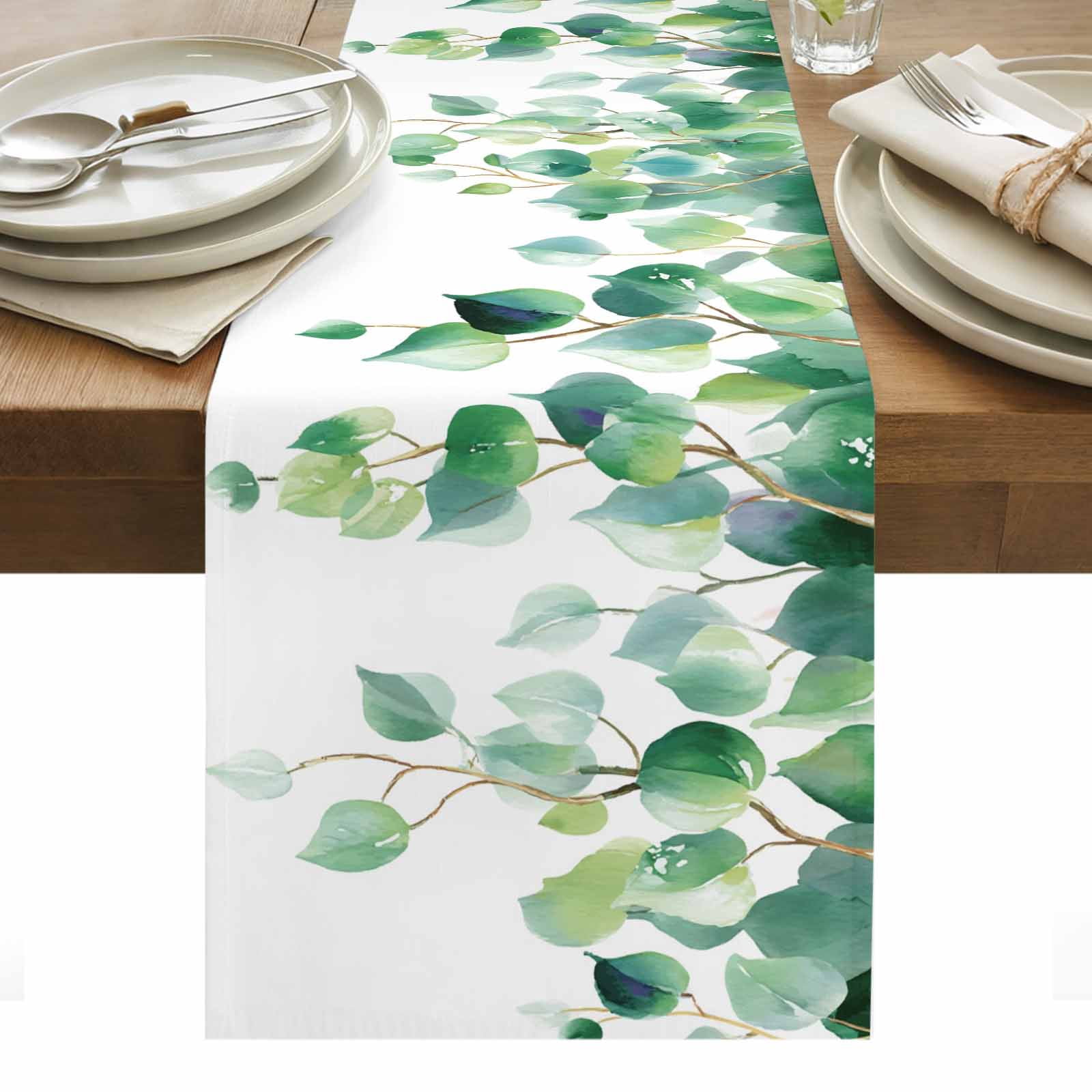 Eucalyptus Leaves Table Runner - 120 Inch Long, Kitchen Dining Table ...