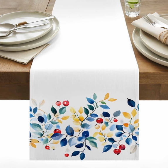 Eucalyptus Leaves Table Runner 13x60 inch Spring Berry Plants Cotton ...