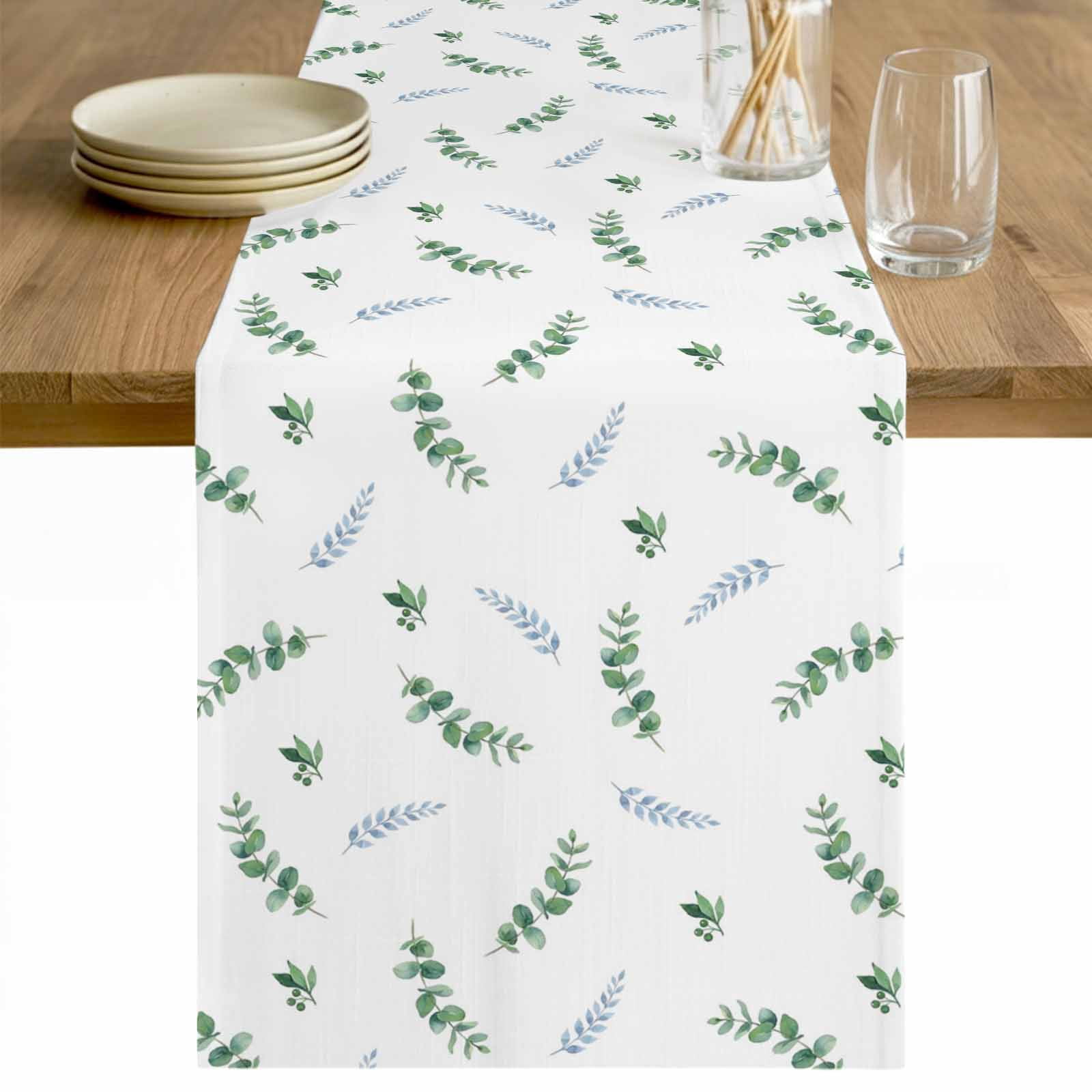 Eucalyptus Leaves Table Runner - 70 Inch Long Green Spring Botanical ...