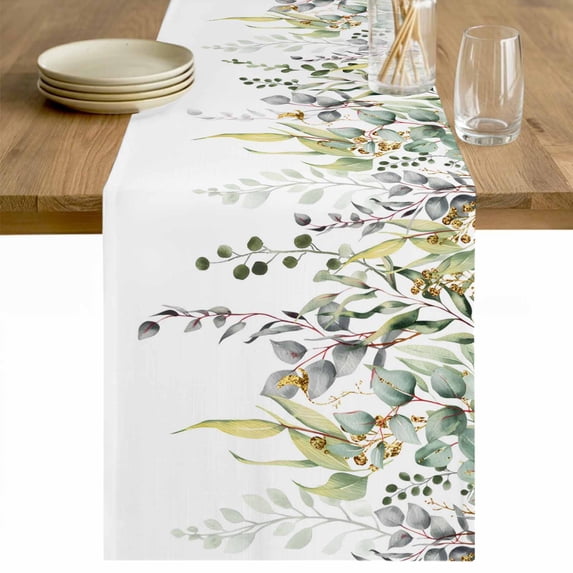 Eucalyptus Leaves Table Runner - 70 Inch Long Summer Botanical Green ...