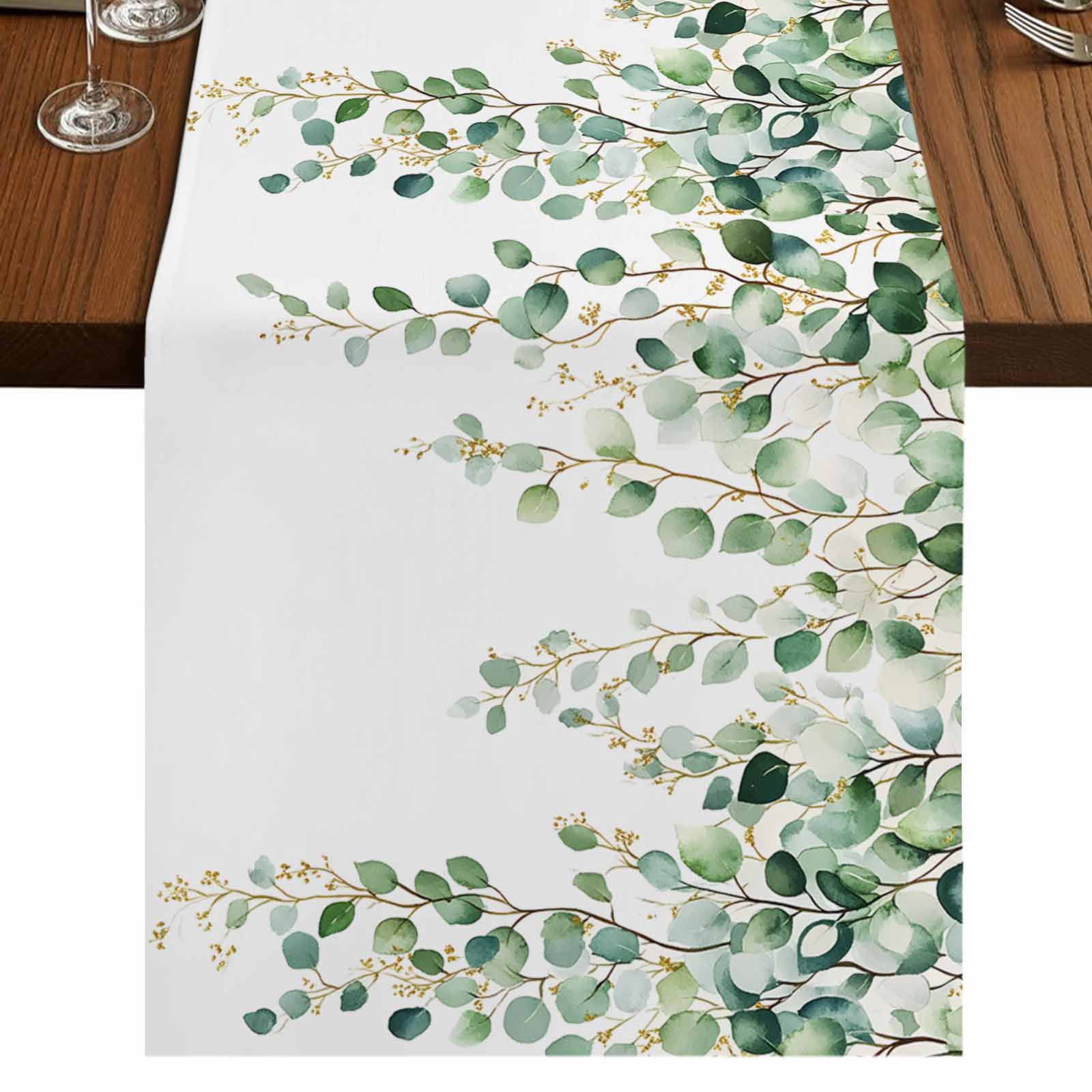 Eucalyptus Leaves Table Runner 70 Inches Long,Teal Botanical Summer ...