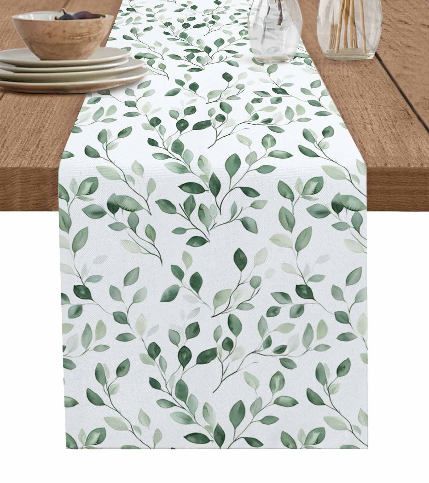Eucalyptus Leaves Table Runner 70 Inches, Watercolor Summer Botanical ...
