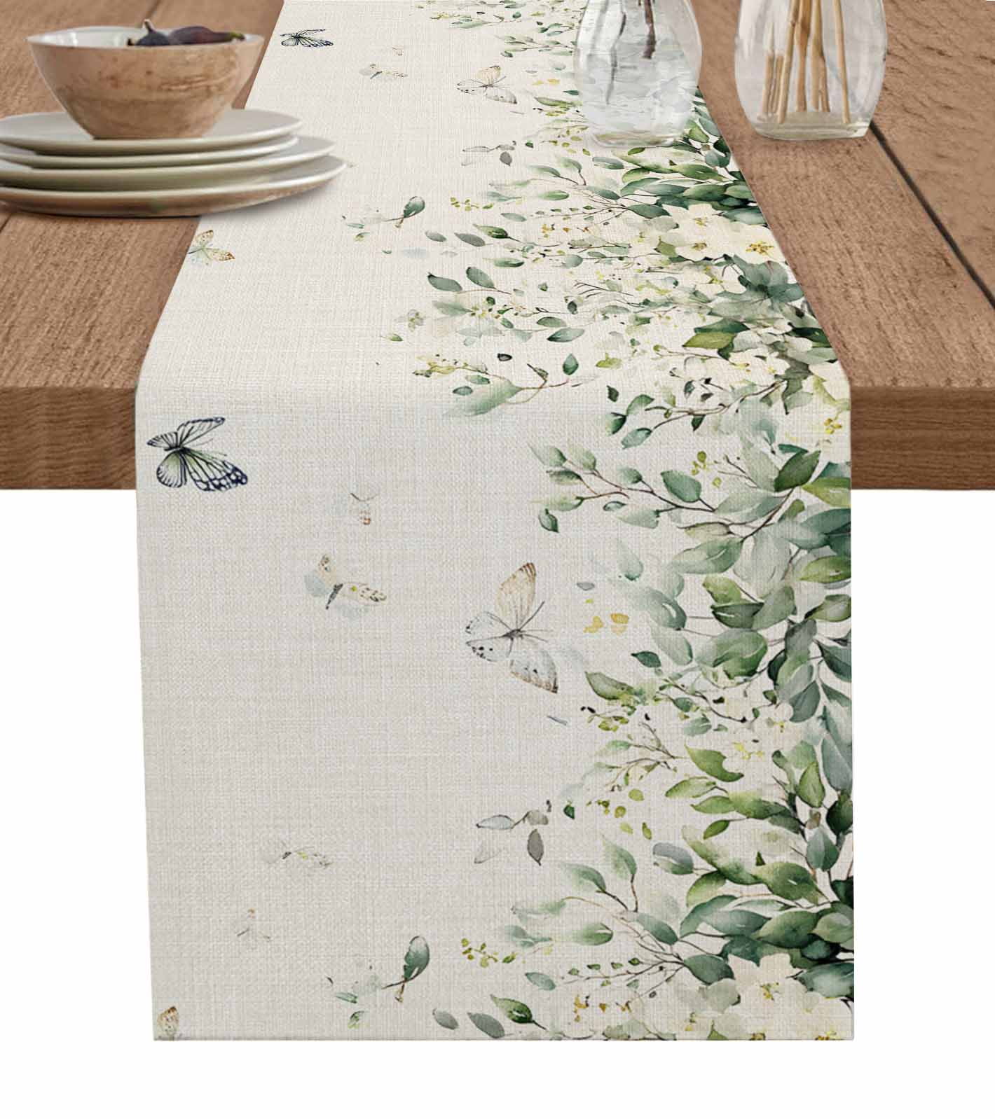 Eucalyptus Leaves Table Runner 72 Inches, Farmhouse Botanical Vines ...