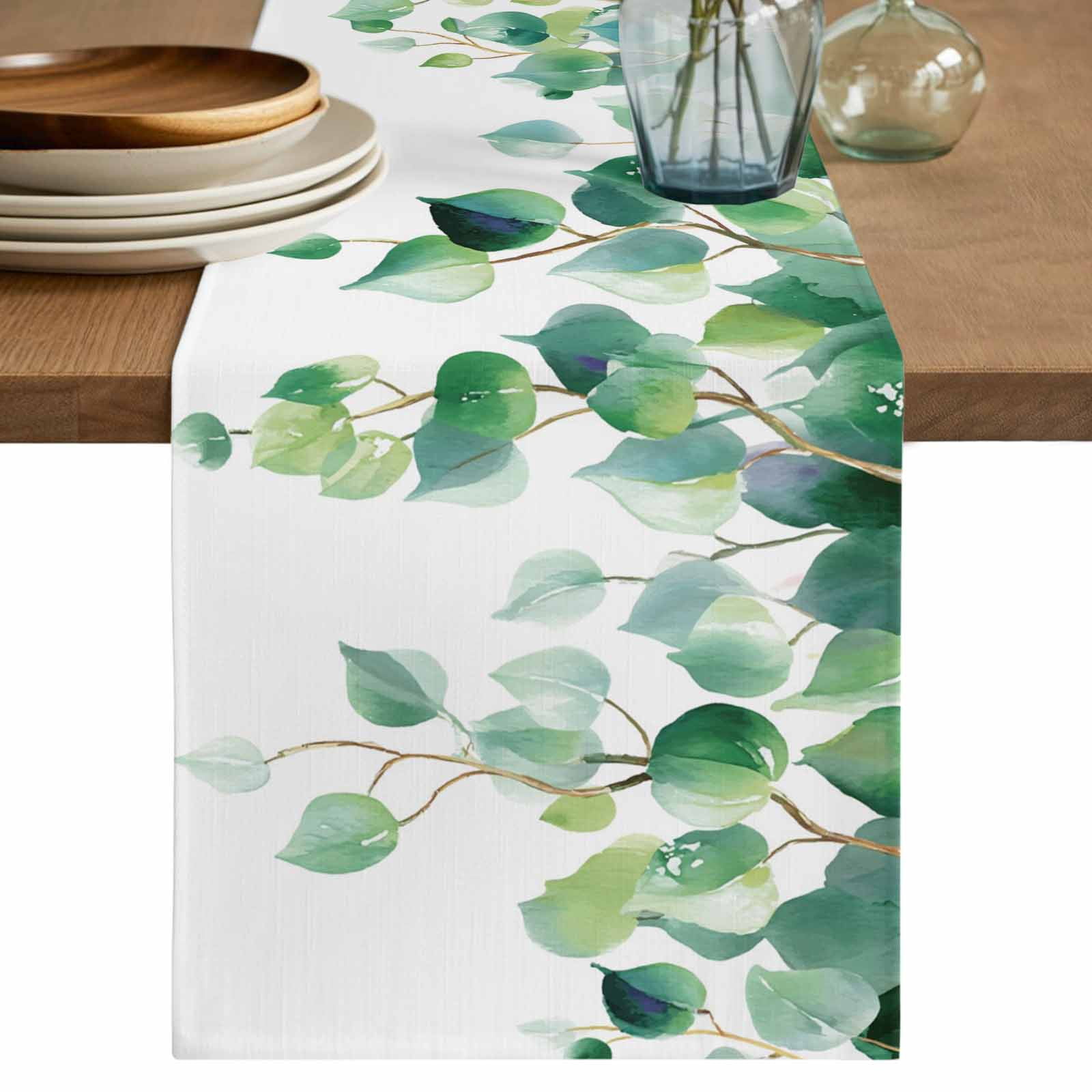 Eucalyptus Leaves Table Runner 72 Inches, Summer Sage Green Botanical ...