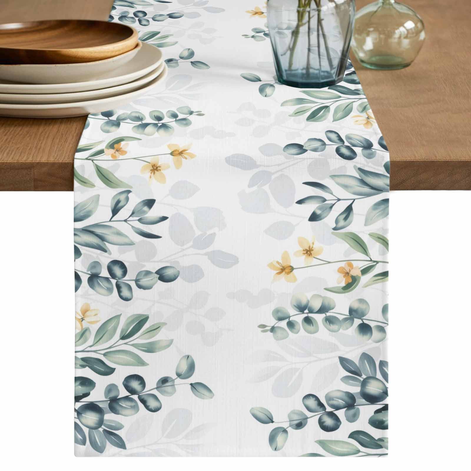 Eucalyptus Leaves Table Runner 90 Inches, Blue Green Summer Botanical ...
