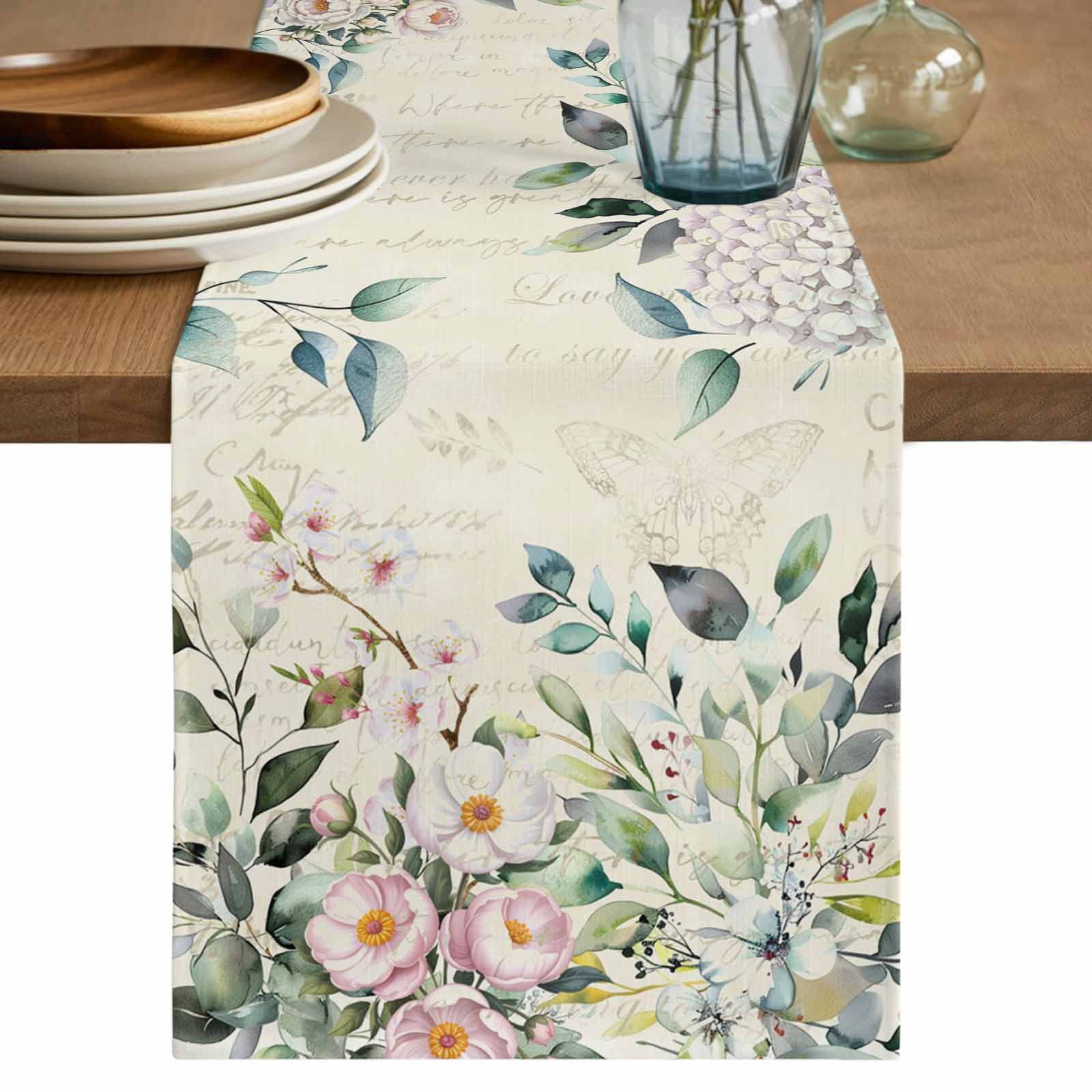 Eucalyptus Leaves Table Runner, Farmhouse Sage Green Leaf Floral Plants ...