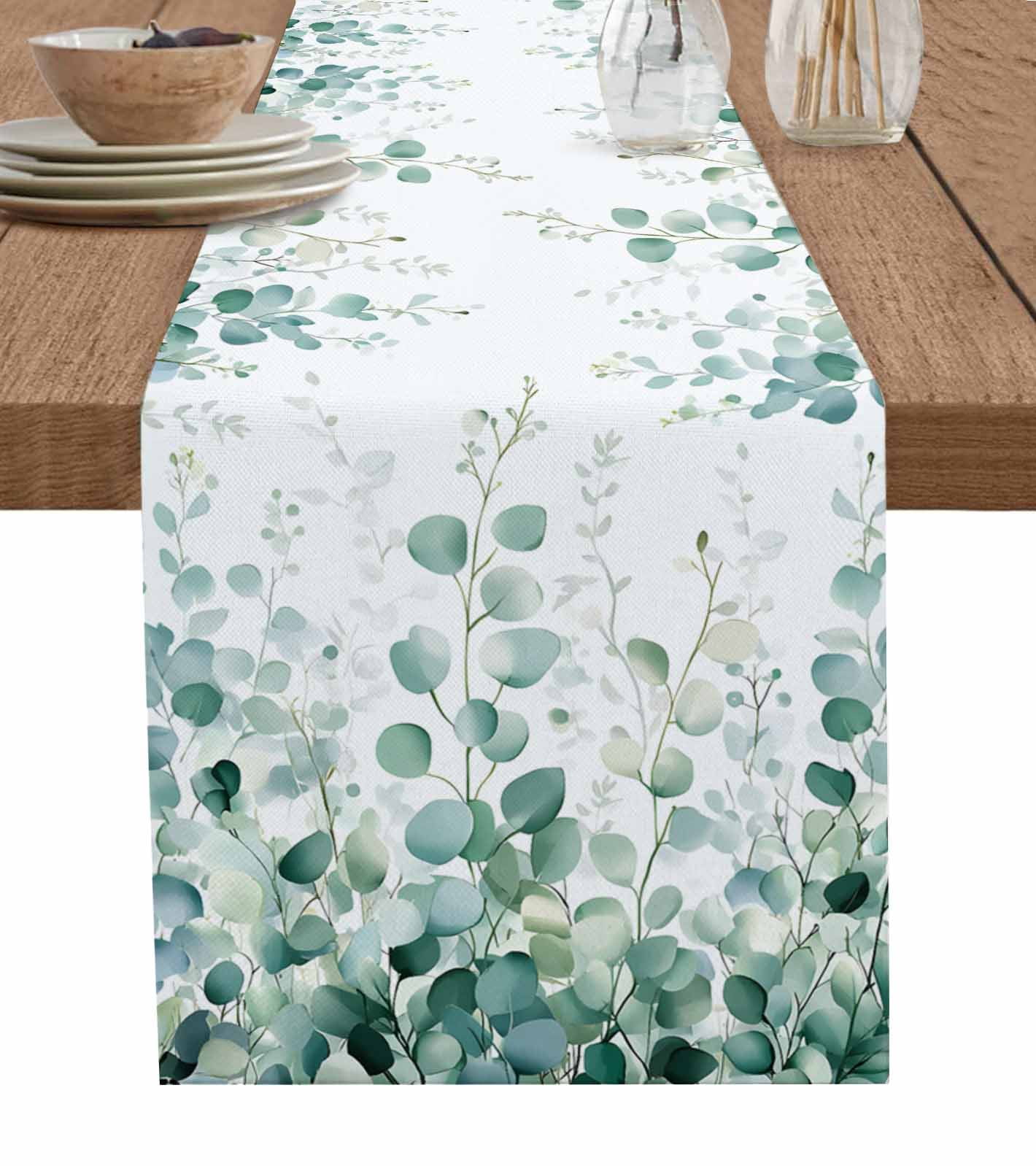 Eucalyptus Leaves Table Runner Green Botanical Summer Spring Leaves ...