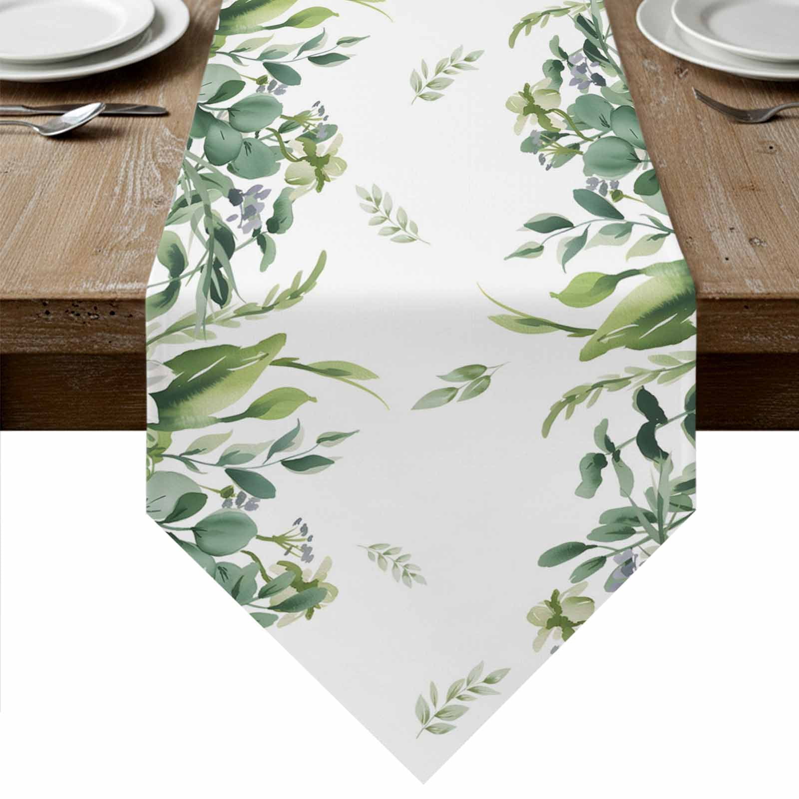Eucalyptus Leaves Table Runner Linen Burlap Table Runner 108 Inches ...