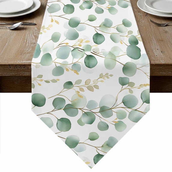 Eucalyptus Leaves Table Runner Linen Burlap Table Runner 48 Inches Long ...