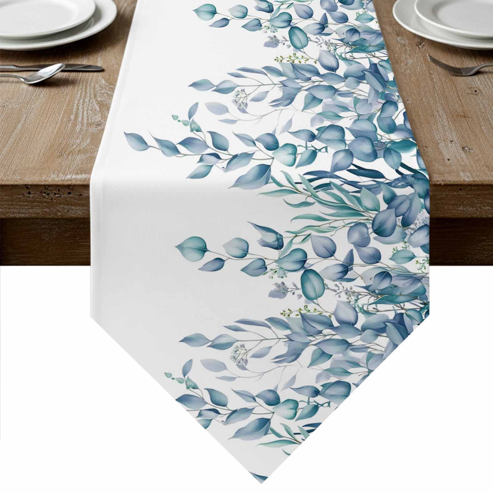 Eucalyptus Leaves Table Runner Linen Burlap Table Runner 72 Inches Long ...