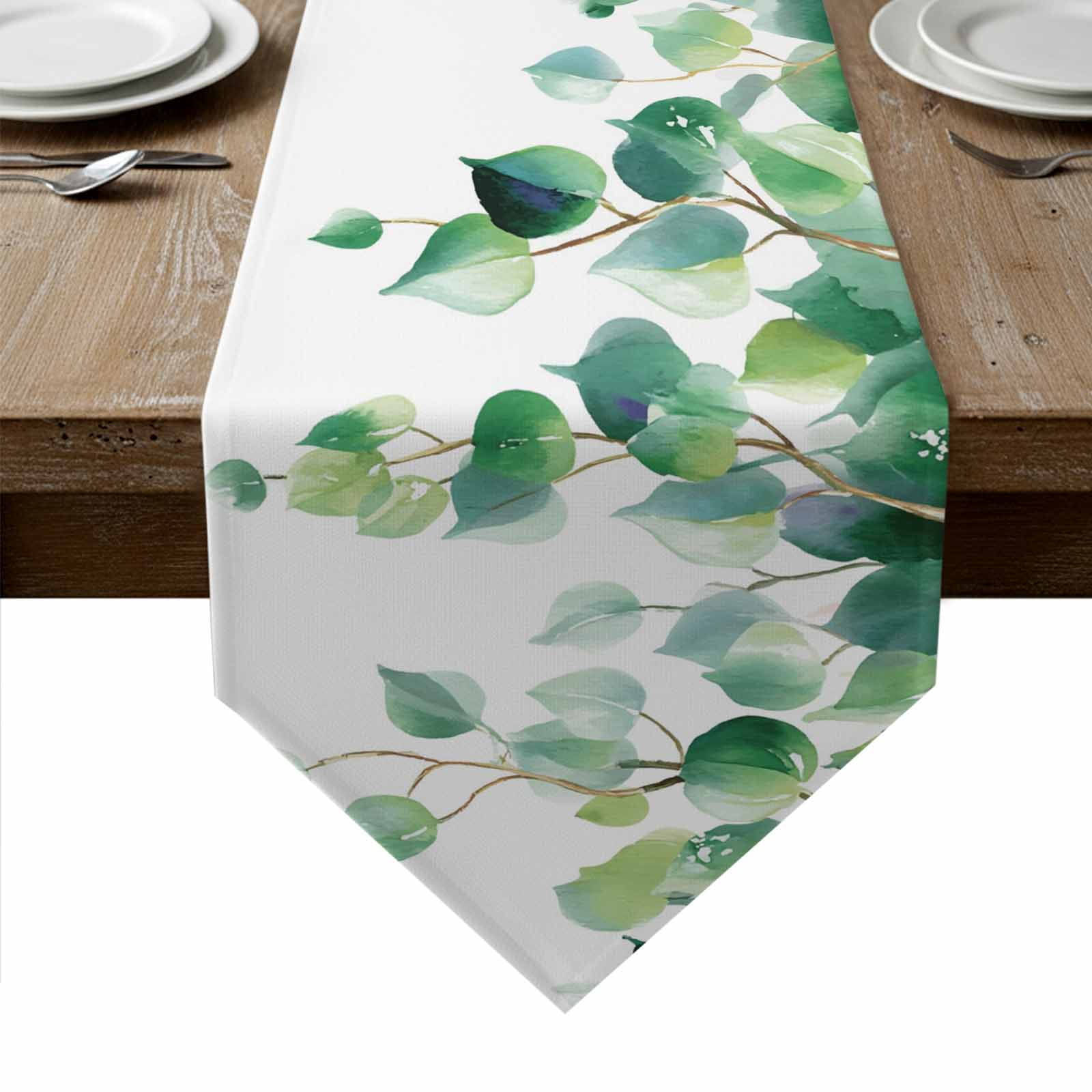 Eucalyptus Leaves Table Runner Linen Burlap Table Runner 72 Inches Long ...