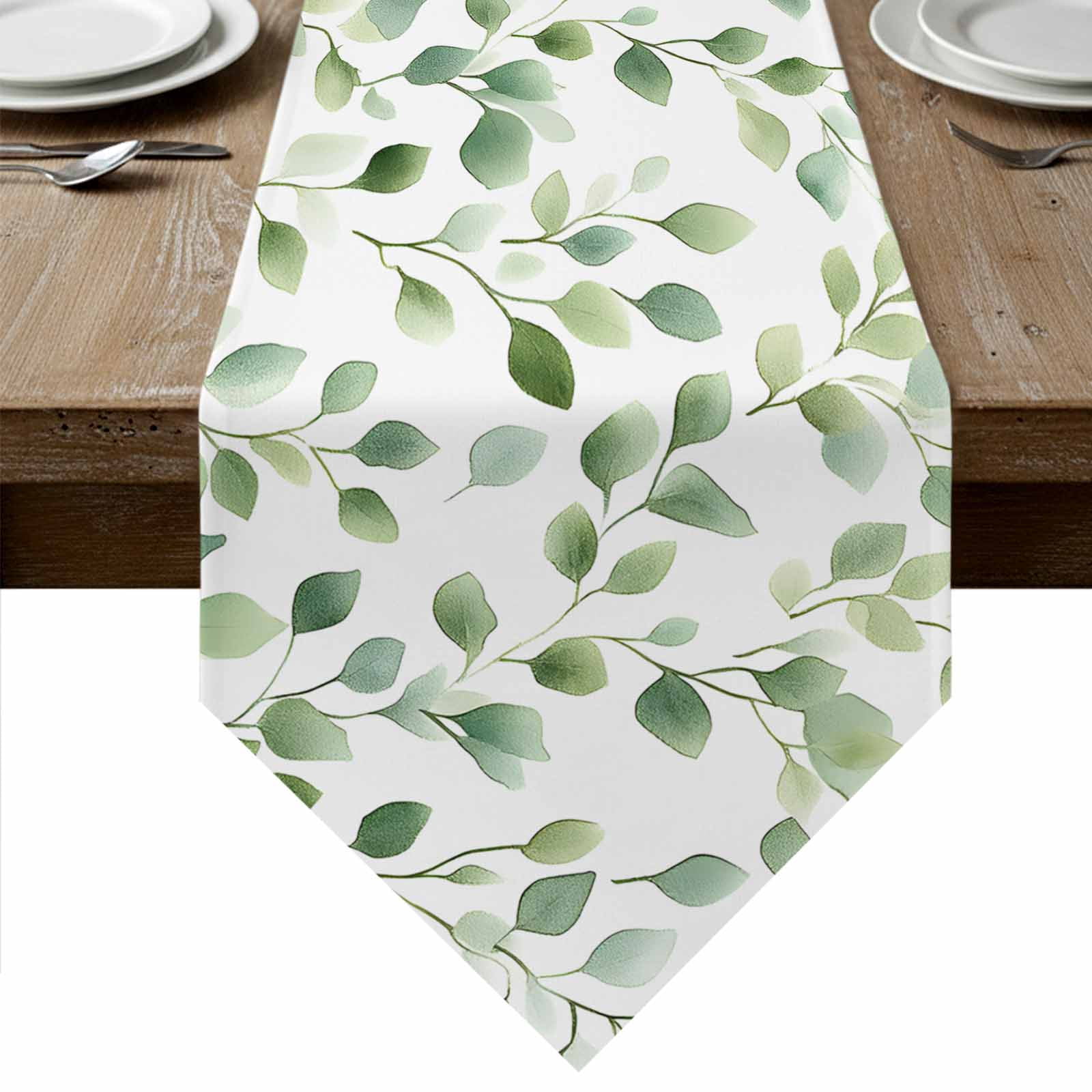 Eucalyptus Leaves Table Runner Linen Burlap Table Runner 72 Inches Long ...