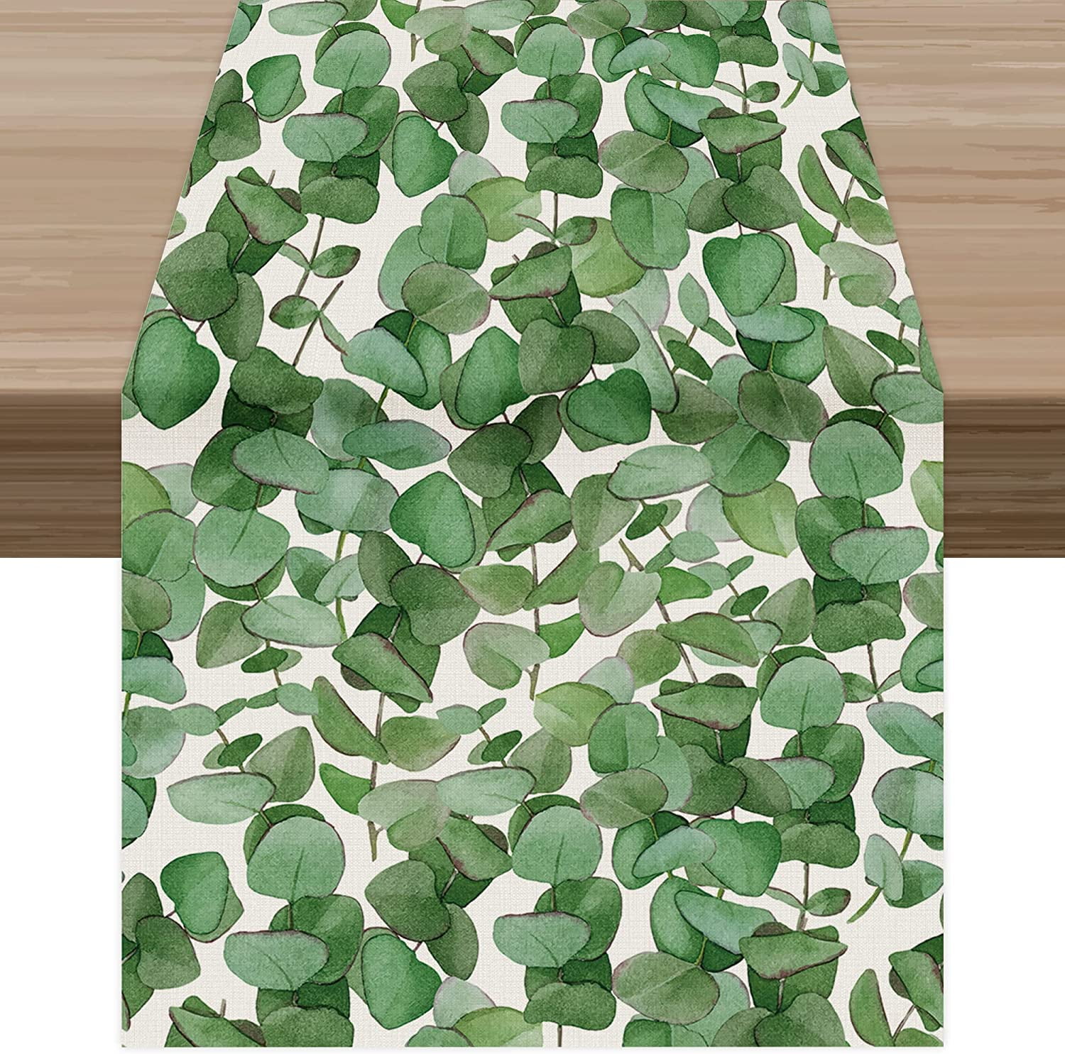 Eucalyptus Leaves Table Runner. Linen Green Plants Spring Summer ...
