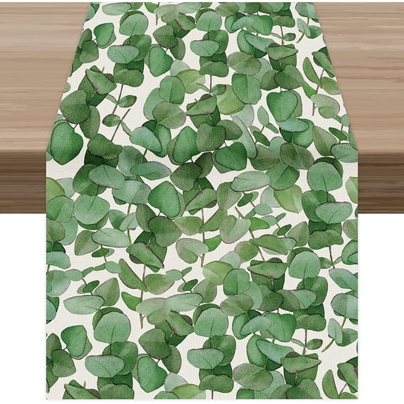 Eucalyptus Leaves Table Runner. Linen Green Plants Spring Summer ...