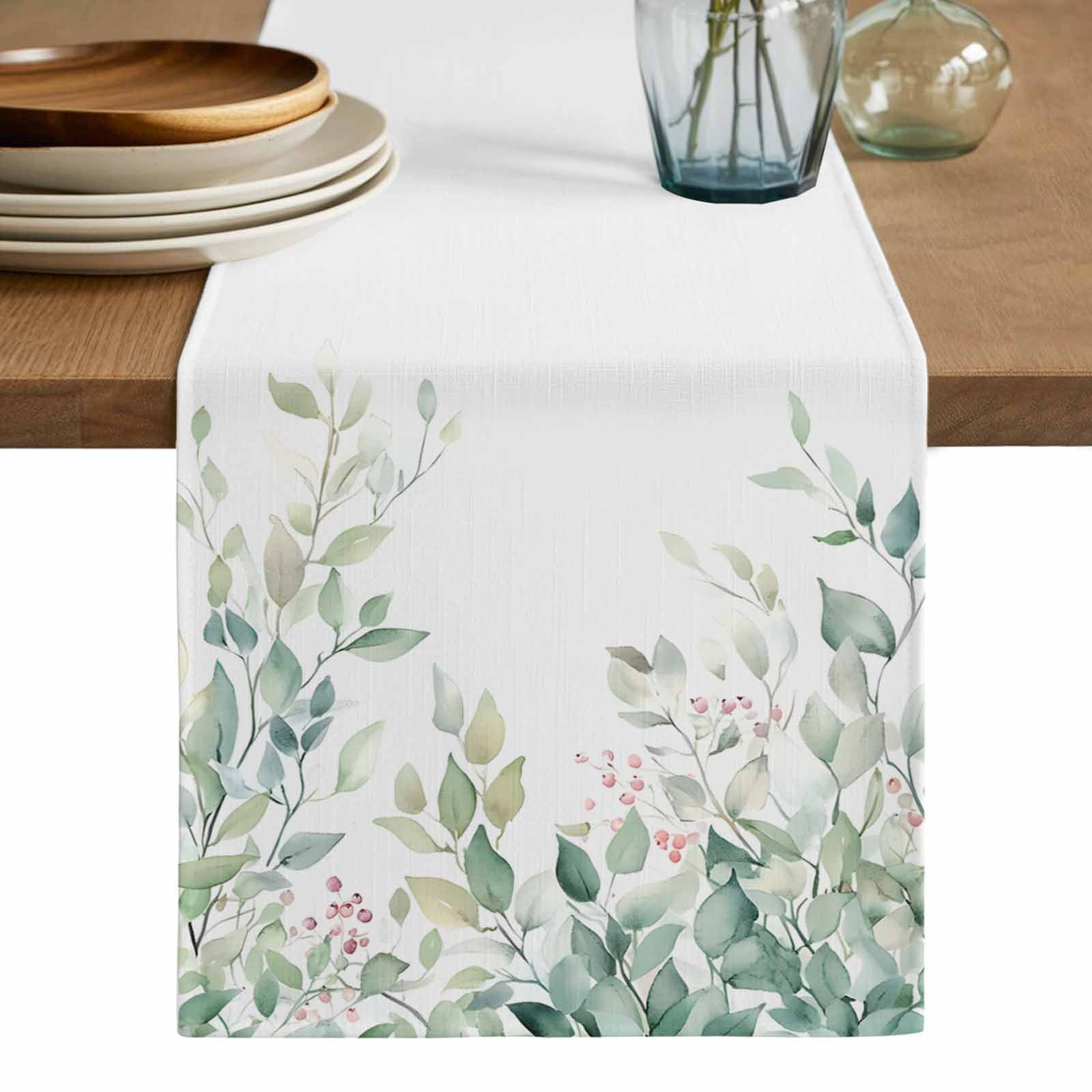 Eucalyptus Leaves Table Runner, Sage Green Botanical Spring Summer ...