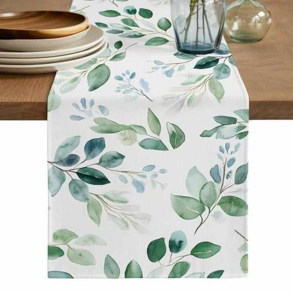 Eucalyptus Leaves Table Runner, Spring Botanical Pastoral Green ...