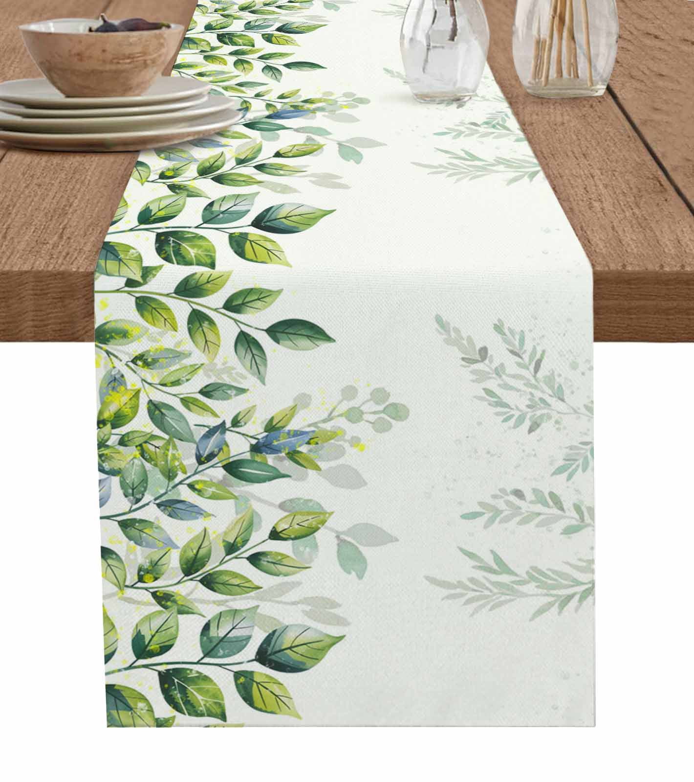 Eucalyptus Leaves Table Runner Watercolor Green Botanical Plants Floral ...