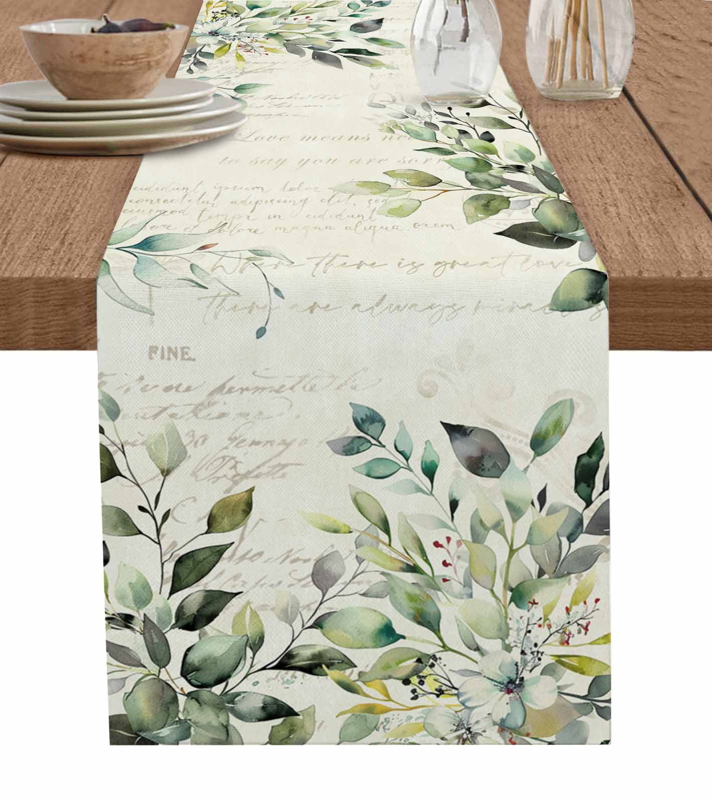 Eucalyptus Leaves Table Runner Watercolor Weeping Teal Botanical Vintage Tablerunners 16 x 72 ...