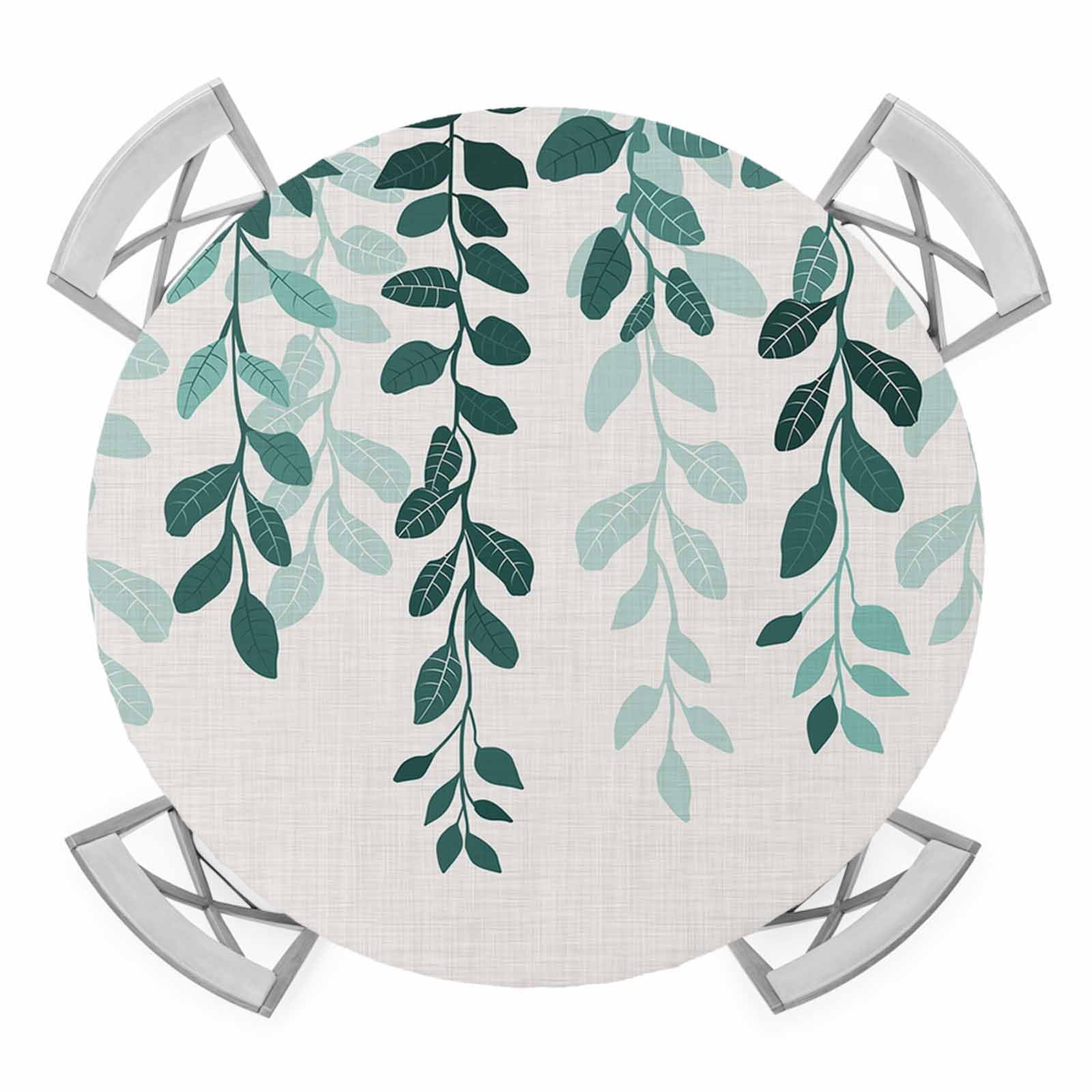 Eucalyptus Leaves Teal Elastic Fitted Round Table Cover Nature Plant ...