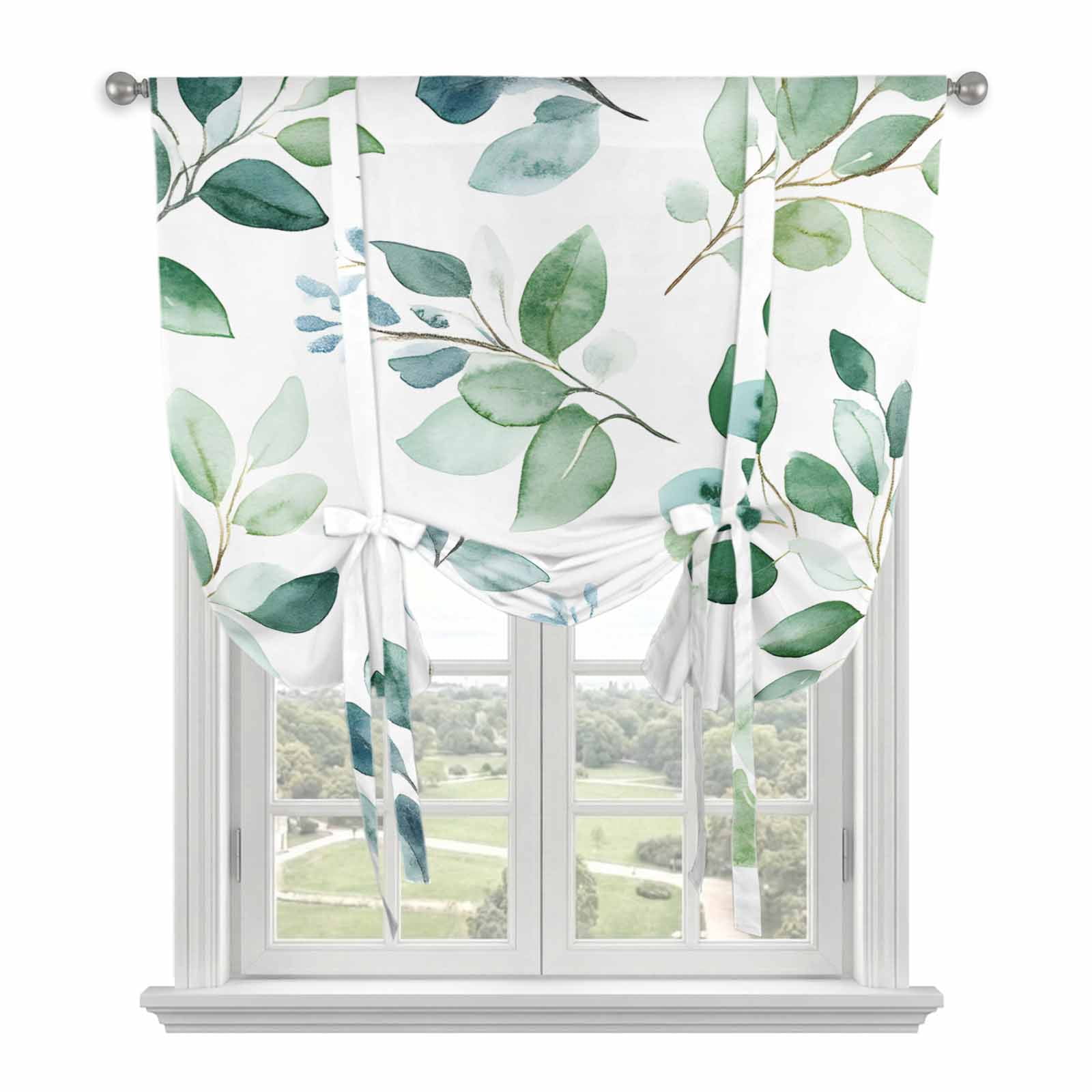 Eucalyptus Leaves Tie Up Curtain Valance for Window,Adjustable Rod ...