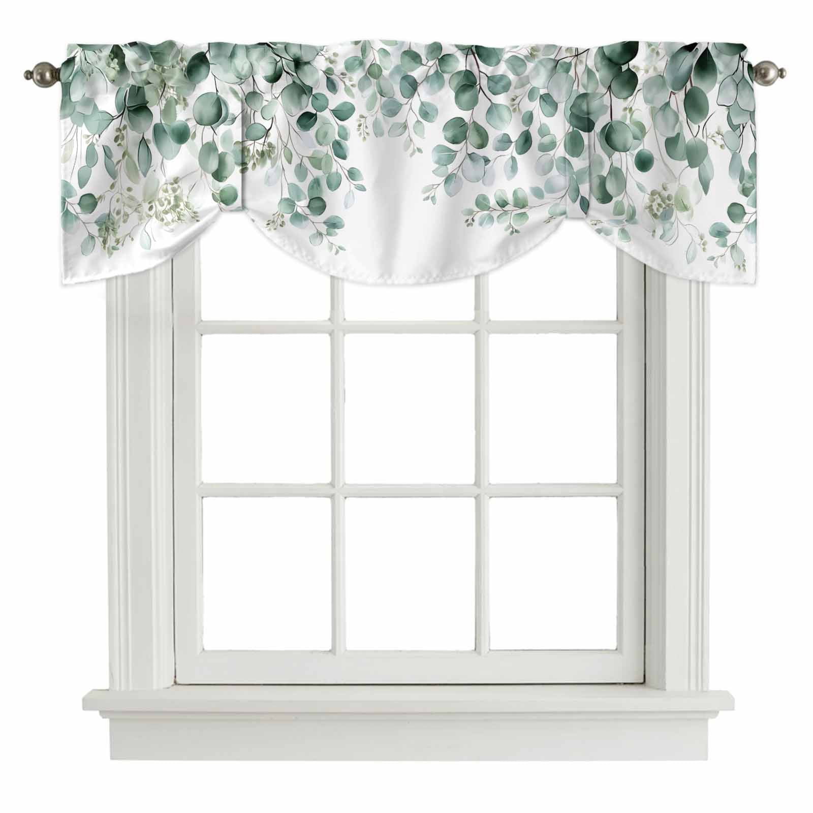 Eucalyptus Leaves Tie Up Valance for Windows, Sage Green Adjustable Rod ...