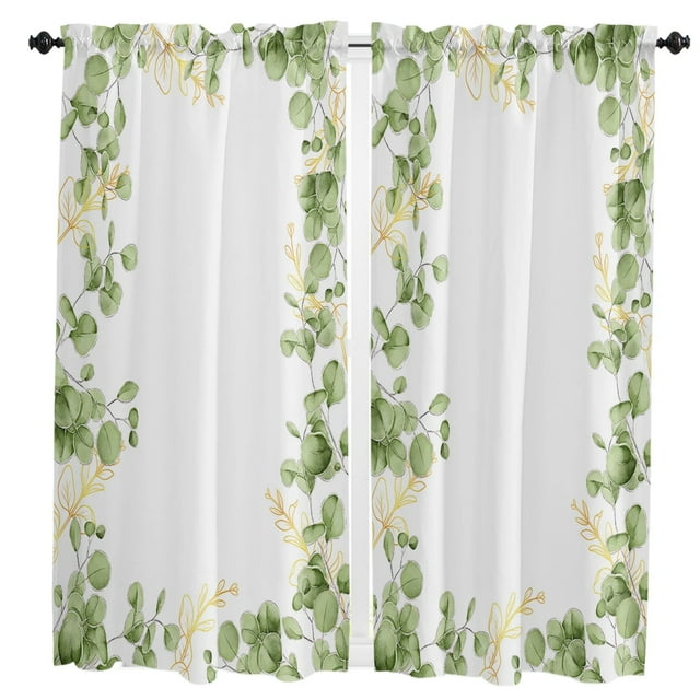 Eucalyptus Leaves Tropical Small Curtain Rod Pocket Short Curtains Half ...