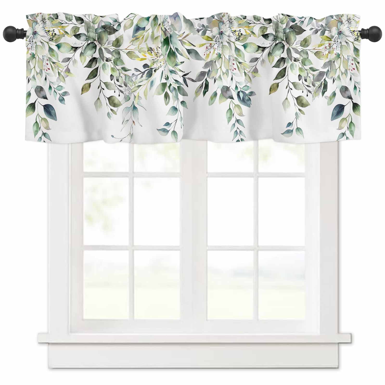 Eucalyptus Leaves Valances for Windows Farmhouse Kitchen Curtains ...